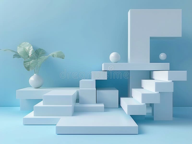 3d Rendering of White Geometric Rectangle Shapes for Product Display ...