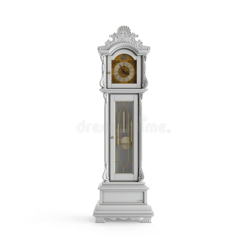 3D Rendering of a White Grandfather Clock Isolated on a White ...