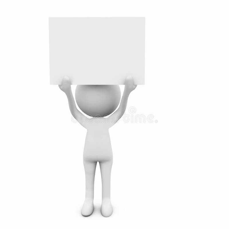 3D Rendering of a White Human Figure Holding a Blank Board Isolated on ...