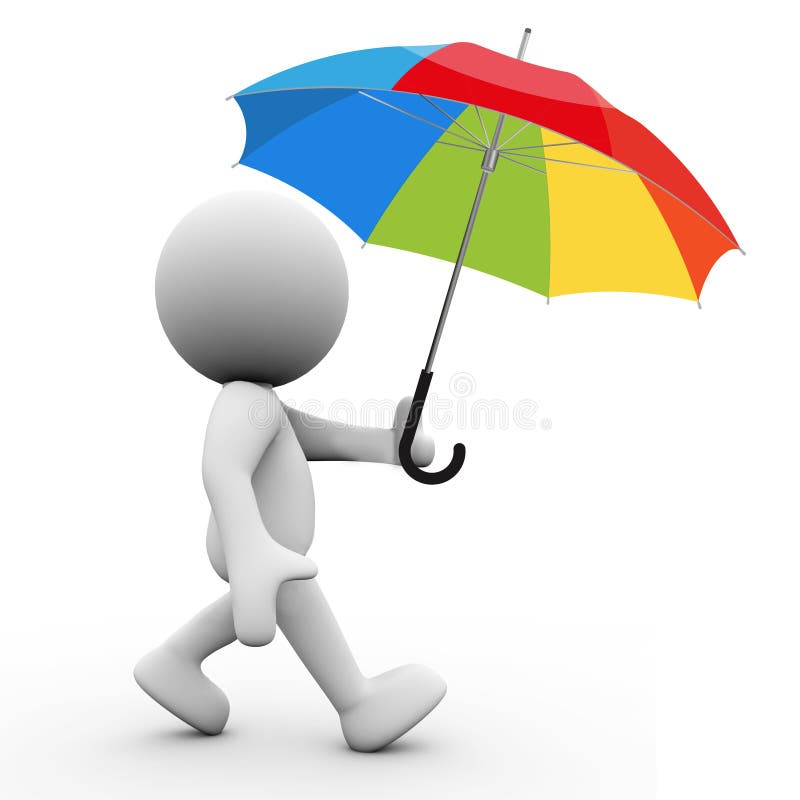 3D Rendering of a White Human Figure Walking with a Colorful Umbrella ...