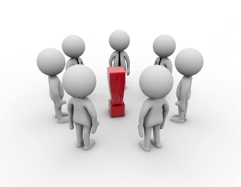 3D Rendering of White Human Figures and Red Exclamation Mark on the ...