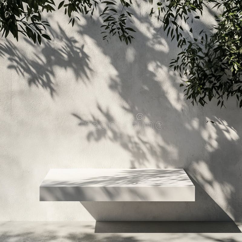 3d Rendering of White Marble Product Stand with Shadow of Tree Leaves ...