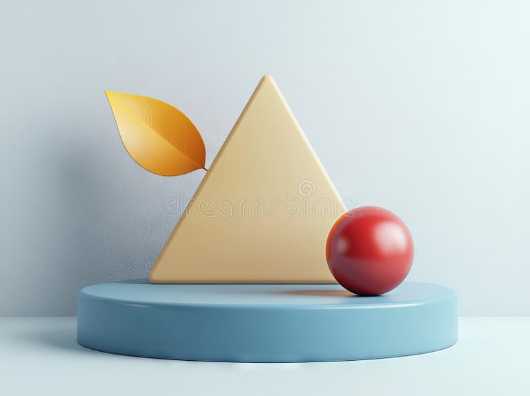 A 3D Rendering of a White Marble Triangle, a Blank Triangular Banner ...