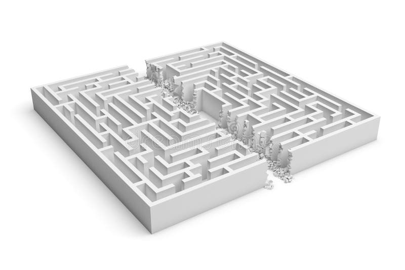 3d Rendering of a White Maze in Front Bottom View Cut in Straight Line ...