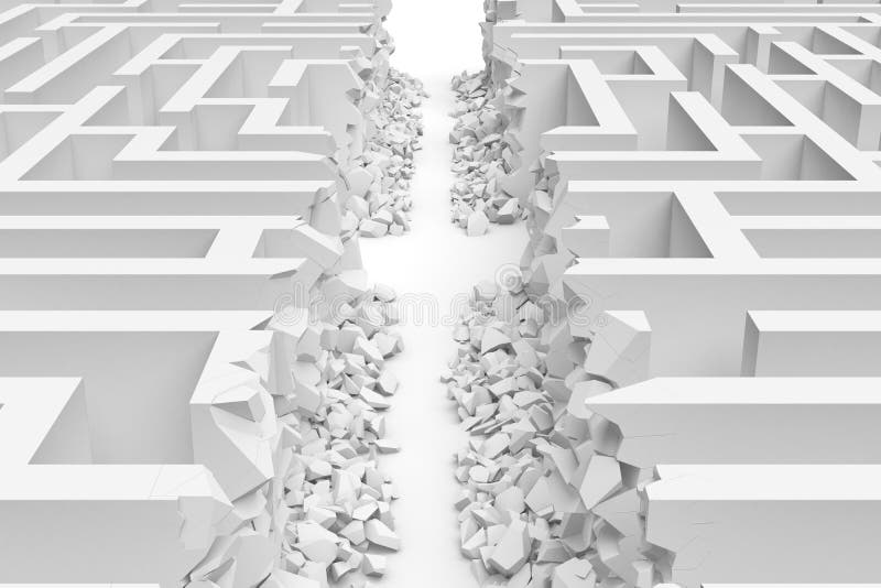 3d Rendering of a White Maze in Front Bottom View Cut in Straight Line ...
