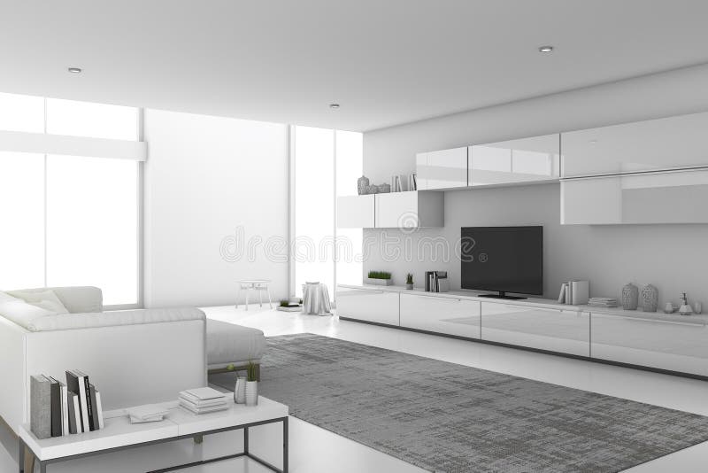 3d Rendering White Minimal Modern Living Room with Modern Design Stock ...