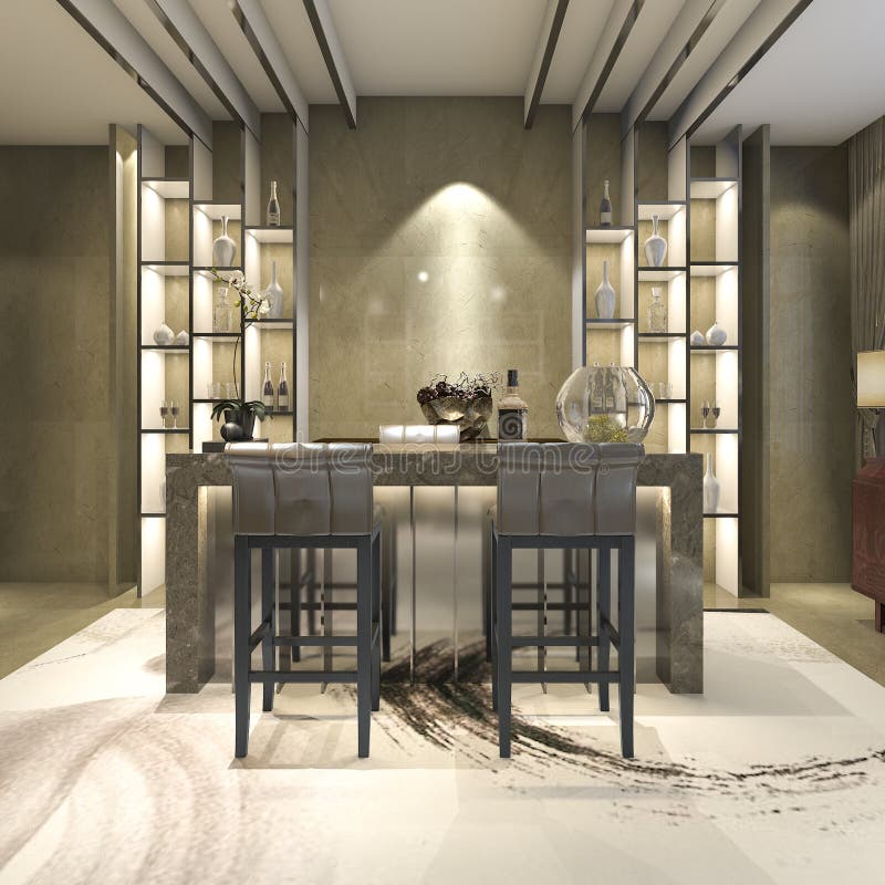 3d Rendering White Modern and Luxury Design Dining Room Stock ...