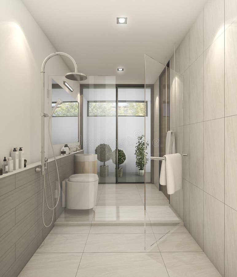 3d Rendering White Nice Modern Restroom with Good Decoration Stock ...