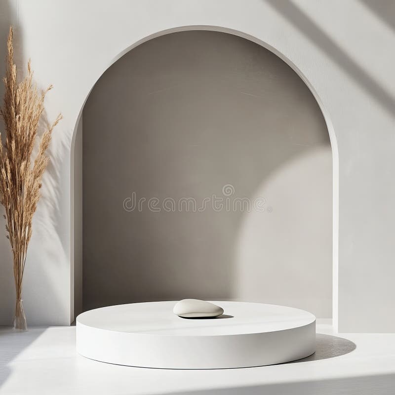 3d Rendering of a White Podium in a Modern Room with Arches Stock ...