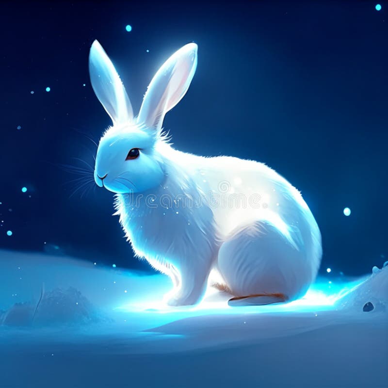 3d Rendering of a White Rabbit on a Dark Background with Blue Lights ...