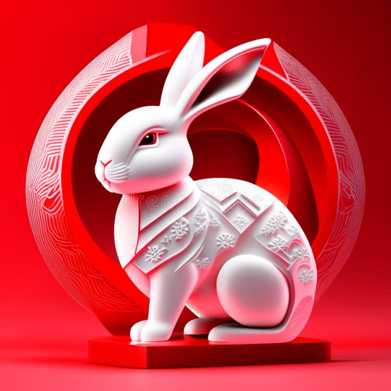 3d Rendering of a White Rabbit in a Red Circle on a Red Background ...
