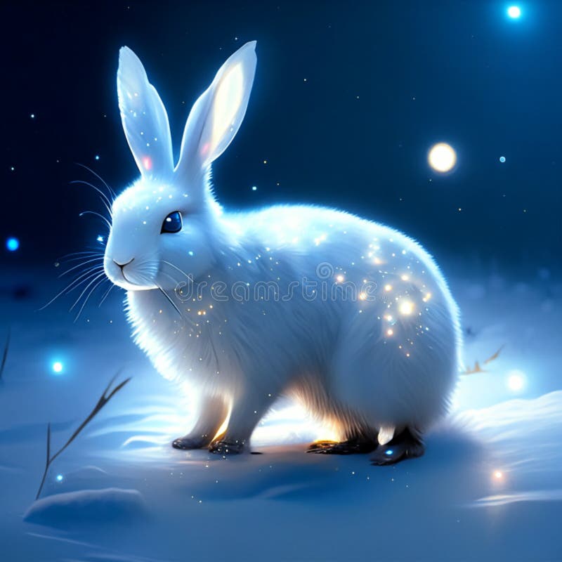 3d Rendering of a White Rabbit in Winter Landscape with Moonlight AI ...