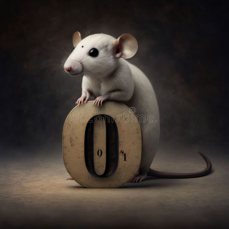 3d Rendering of a White Rat Sitting on a Wooden Number Zero Stock ...