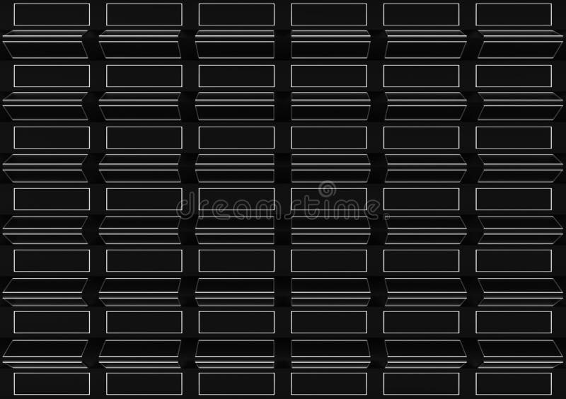 3d Rendering. White Rectangle Shape Pattern on Black Background Stock ...