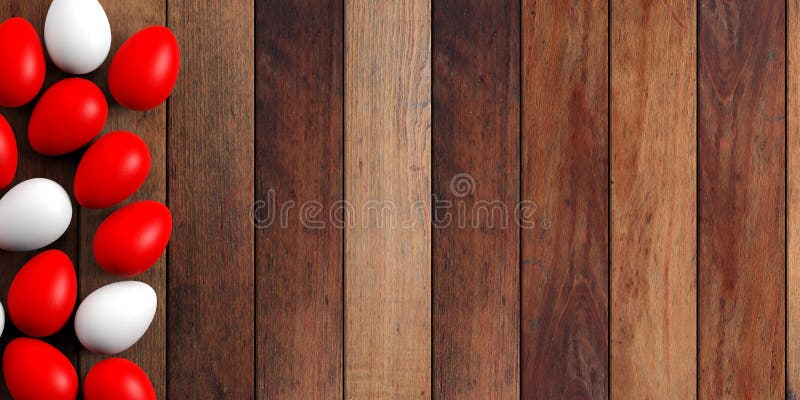 3d Rendering White And Red Eggs On A Wooden Surface Stock Illustration ...