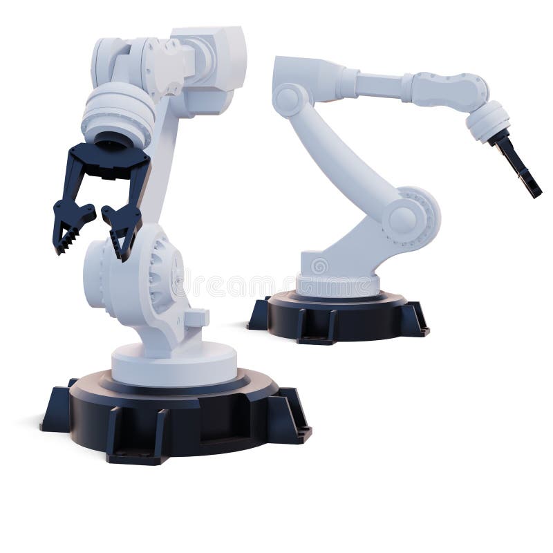 White Robotic Arm with Blank Space on White Background. 3d Rendering ... White Robotic Arm with Blank Space on White Background. 3d Rendering ...