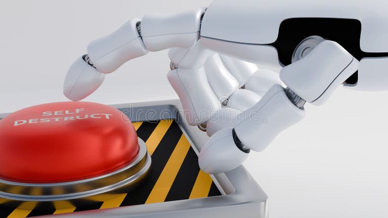 A White Robotic Hand with a Red Button Labeled SELF DESTRUCT ." Stock ...