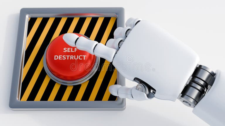 A White Robotic Hand with a Red Button Labeled SELF DESTRUCT ." Stock ...