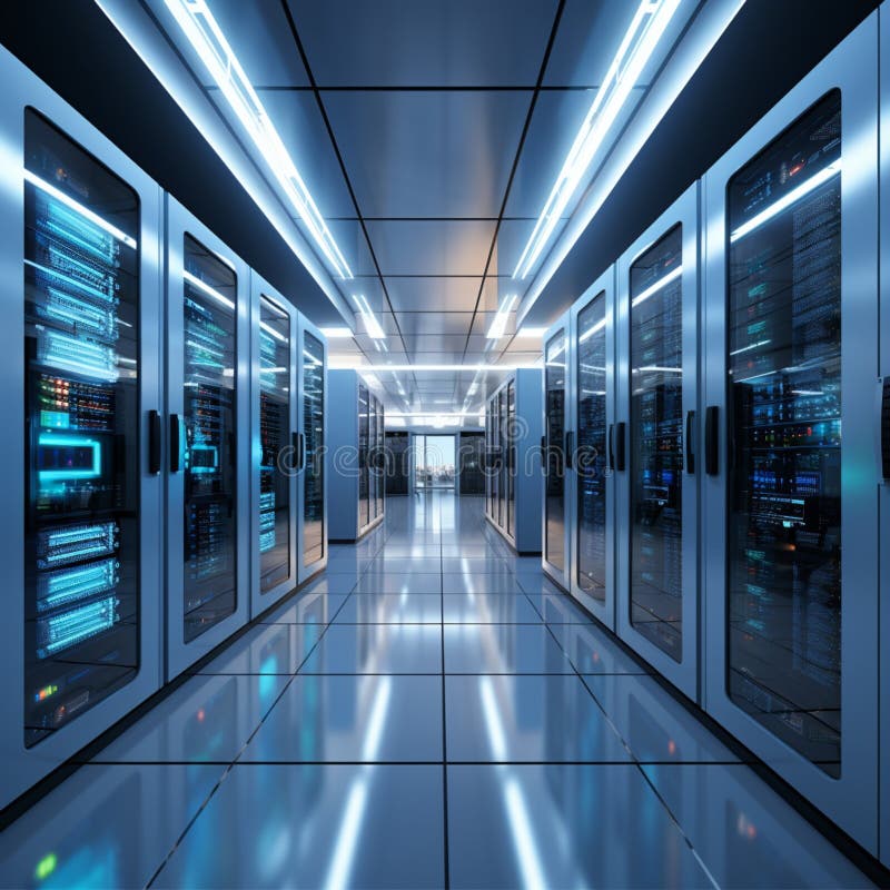 3D Rendering of a White Server Room with Computer Storage Systems Stock ...