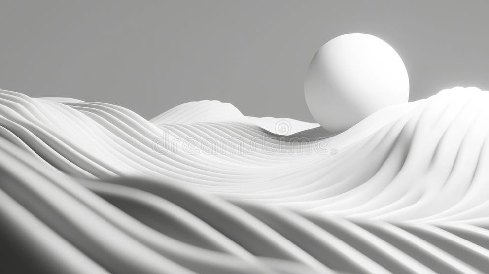 A 3D Rendering of a White Sphere on a Wave-like Surface. Stock ...