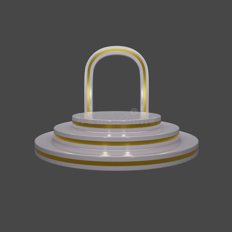 3d Rendering White 3 Steps Podium with Golden Accent and Arched ...