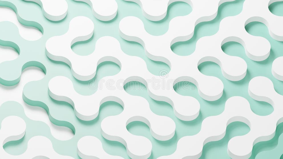 3D Rendering of White Surface of Turquoise Elements. Geometric Curved ...