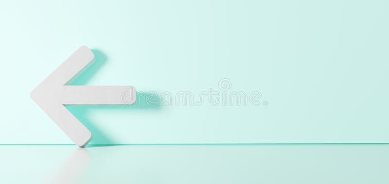 3D Rendering of White Symbol of Arrow Left Icon Leaning on Color Wall ...