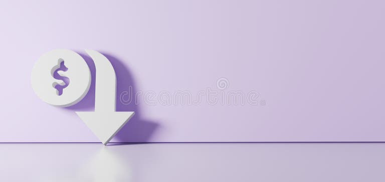 3D Rendering of White Symbol of Devaluation Icon Leaning on Color Wall ...
