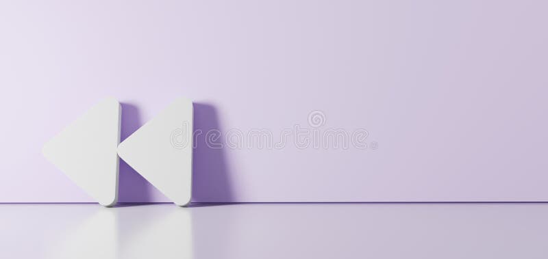 3D Rendering of White Symbol of Backward Icon Leaning on Color Wall ...