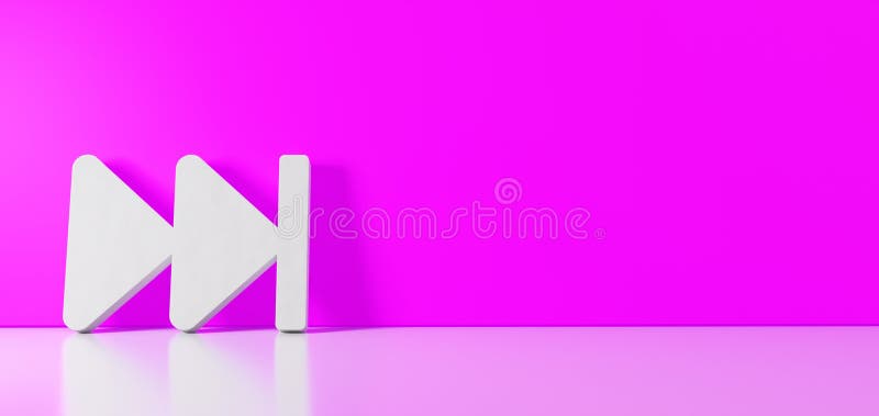 3D Rendering of White Symbol of Fast Forward Icon Leaning on Color Wall ...