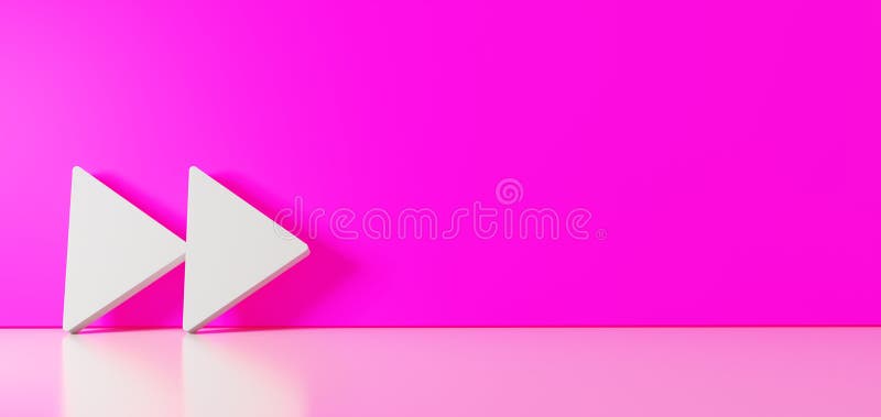 3D Rendering of White Symbol of Fast Forward Icon Leaning on Color Wall ...