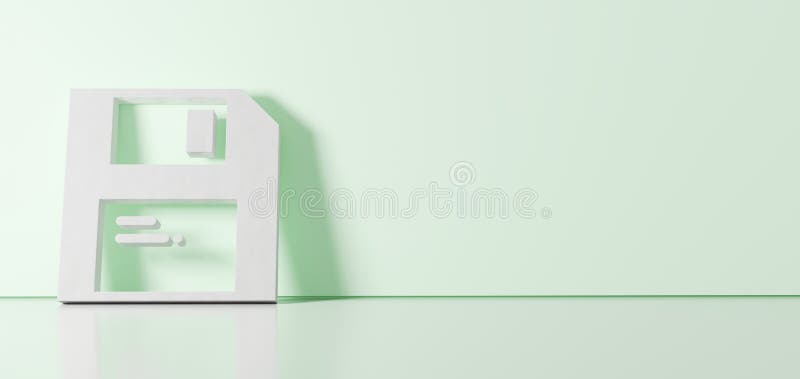 3D Rendering of White Symbol of Save Icon Leaning on Color Wall with ...