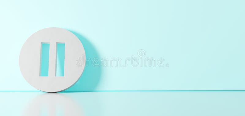 3D Rendering of White Symbol of Pause Icon Leaning on Color Wall with ...