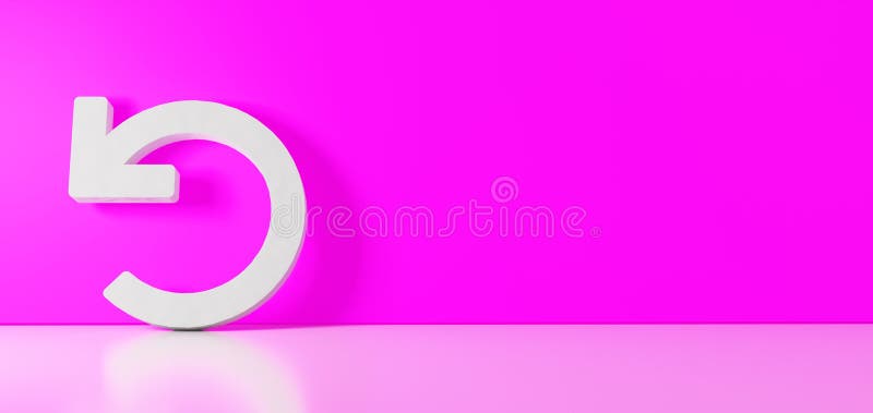 3D Rendering of White Symbol of Undo Icon Leaning on Color Wall with ...