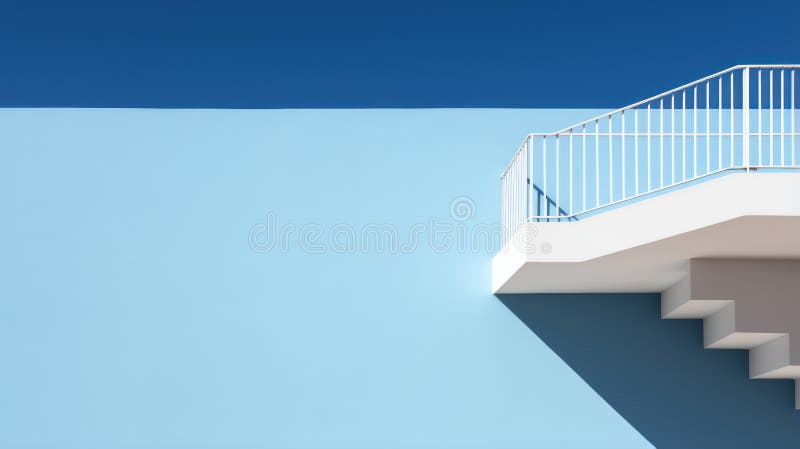 3d Rendering of White Terrace with Blue Wall and White Stairs ...