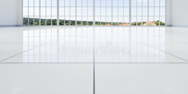 3d Rendering of White Tile Floor and Empty Room for Background Stock ...
