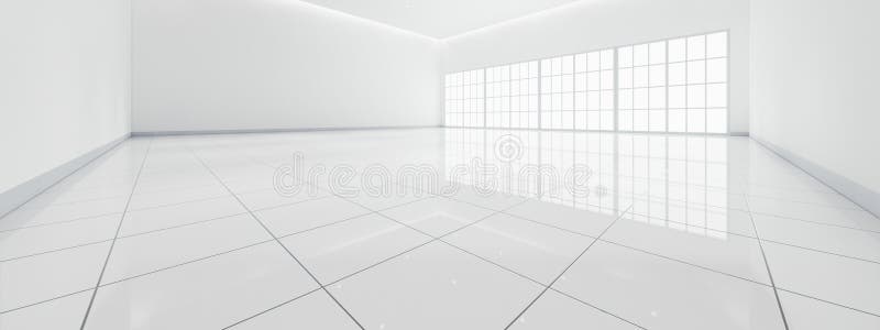 3d Rendering of White Tile Floor and Empty Room for Background Stock ...
