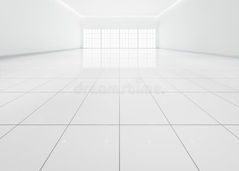 3d Rendering of White Tile Floor and Empty Room for Background Stock ...
