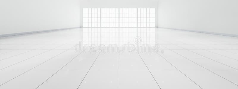 3d Rendering of White Tile Floor and Empty Room for Background Stock ...
