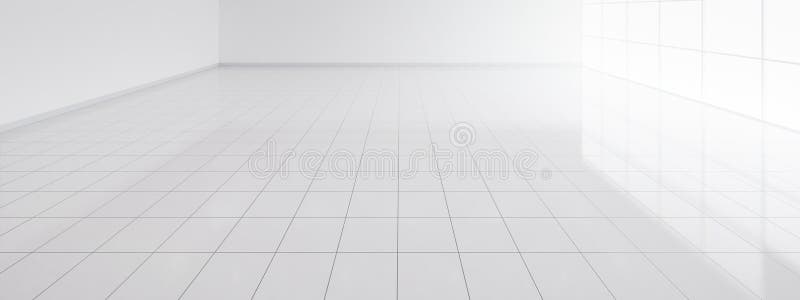3d Rendering of White Tile Floor and Empty Space for Background Stock ...