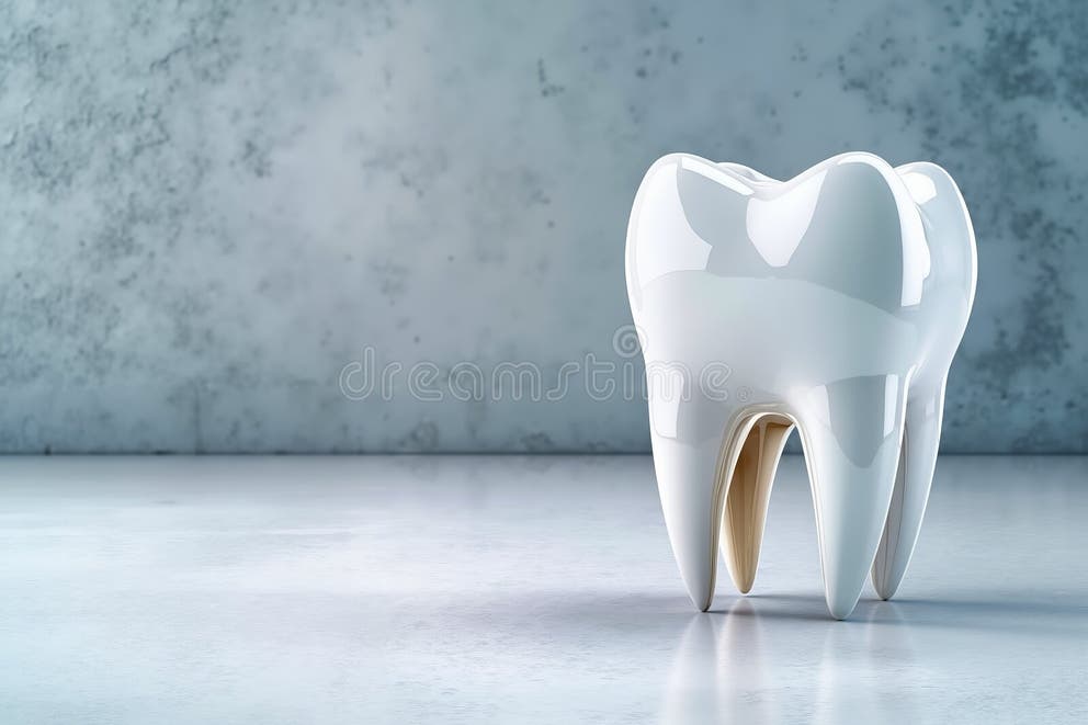A 3D Rendering of a White Tooth on a Concrete Floor Stock Illustration ...