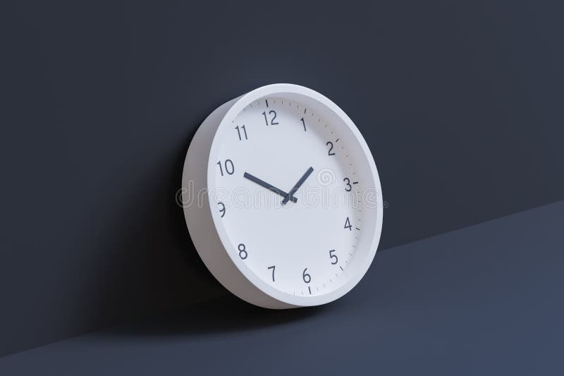 3d Rendering - White Wall Clock Leaning Against Dark Gray Wall. Stock ...