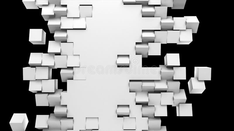 3D Rendering of a White Wall Fragmentation into Cubes Isolated on a ...