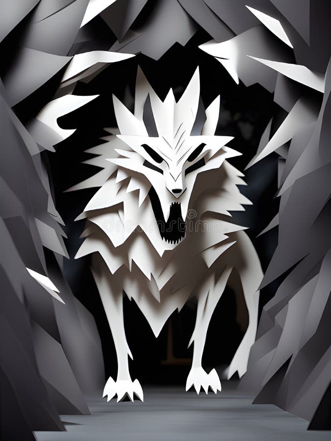 3d Rendering of a White Wolf in the Dark Cave , Paper Cut, Ai Generated ...
