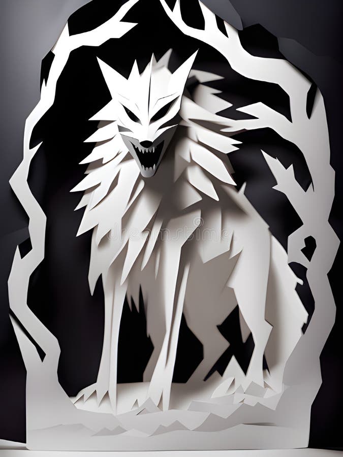3d Rendering of a White Wolf in the Dark Cave , Paper Cut, Ai Generated ...