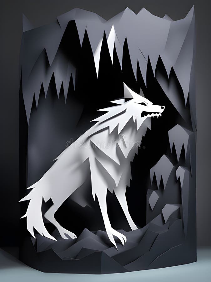3d Rendering of a White Wolf in the Dark Cave , Paper Cut, Ai Generated ...