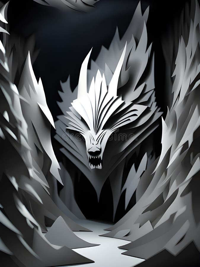 3d Rendering of a White Wolf in the Dark Cave , Paper Cut, Ai Generated ...
