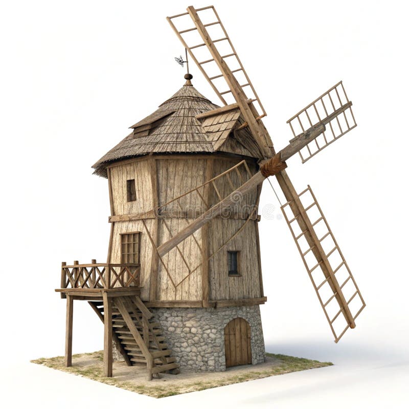 Windmill 3D Rendering Isolated on White Background Stock Illustration ...
