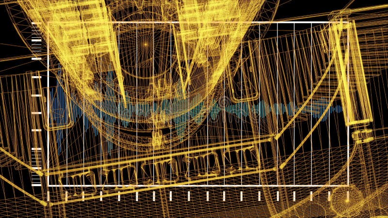 Wire Frame Model of Industrial Buildings and HUD Element in Hologram ...