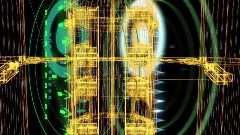 Wire Frame Model of Industrial Buildings and HUD Element in Hologram ...